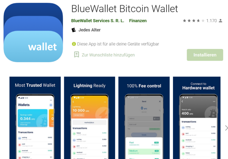 BlueWallet für Bitcoin und Lightning